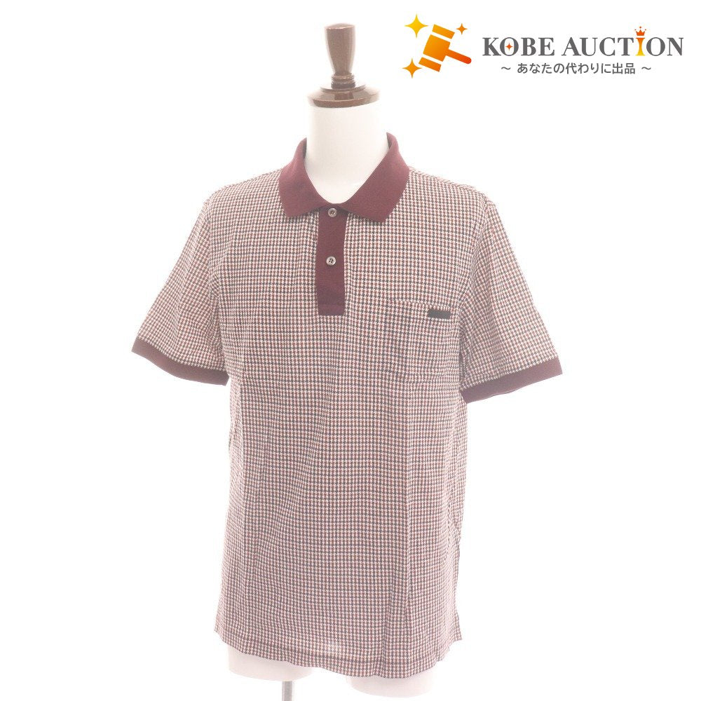 Prada polo shirt short sleeve top logo check men's XXL burgundy whit ...